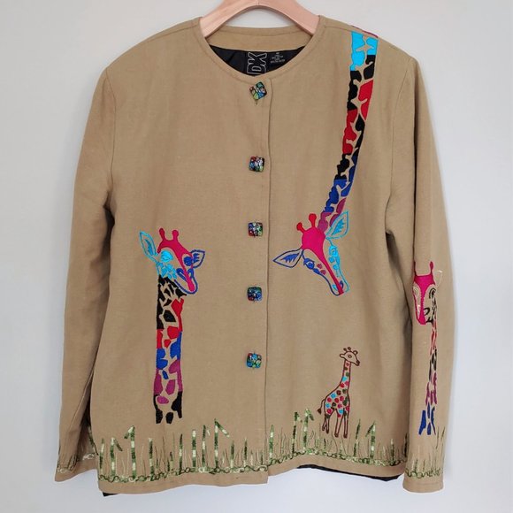 Daniel K | Jackets & Coats | Daniel K Dk Tan Giraffe Embroidered Jacket ...